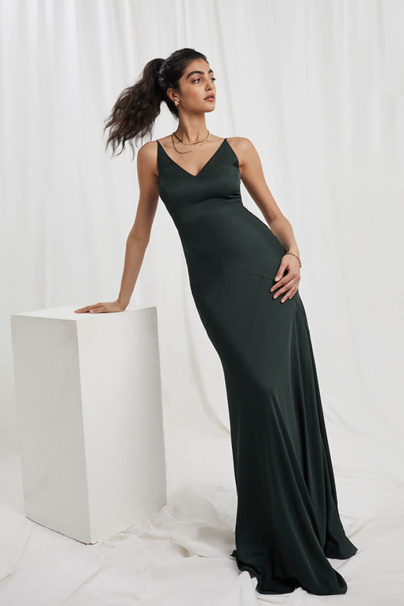 Gigi Dress In Deep Forest Green – Nola London